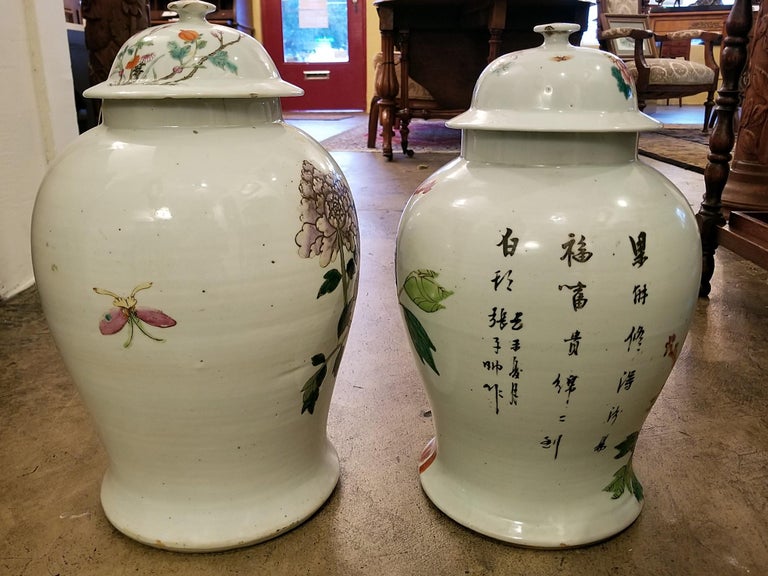 Rare Pair of Antique Chinese Lidded Ginger Jars at 1stDibs