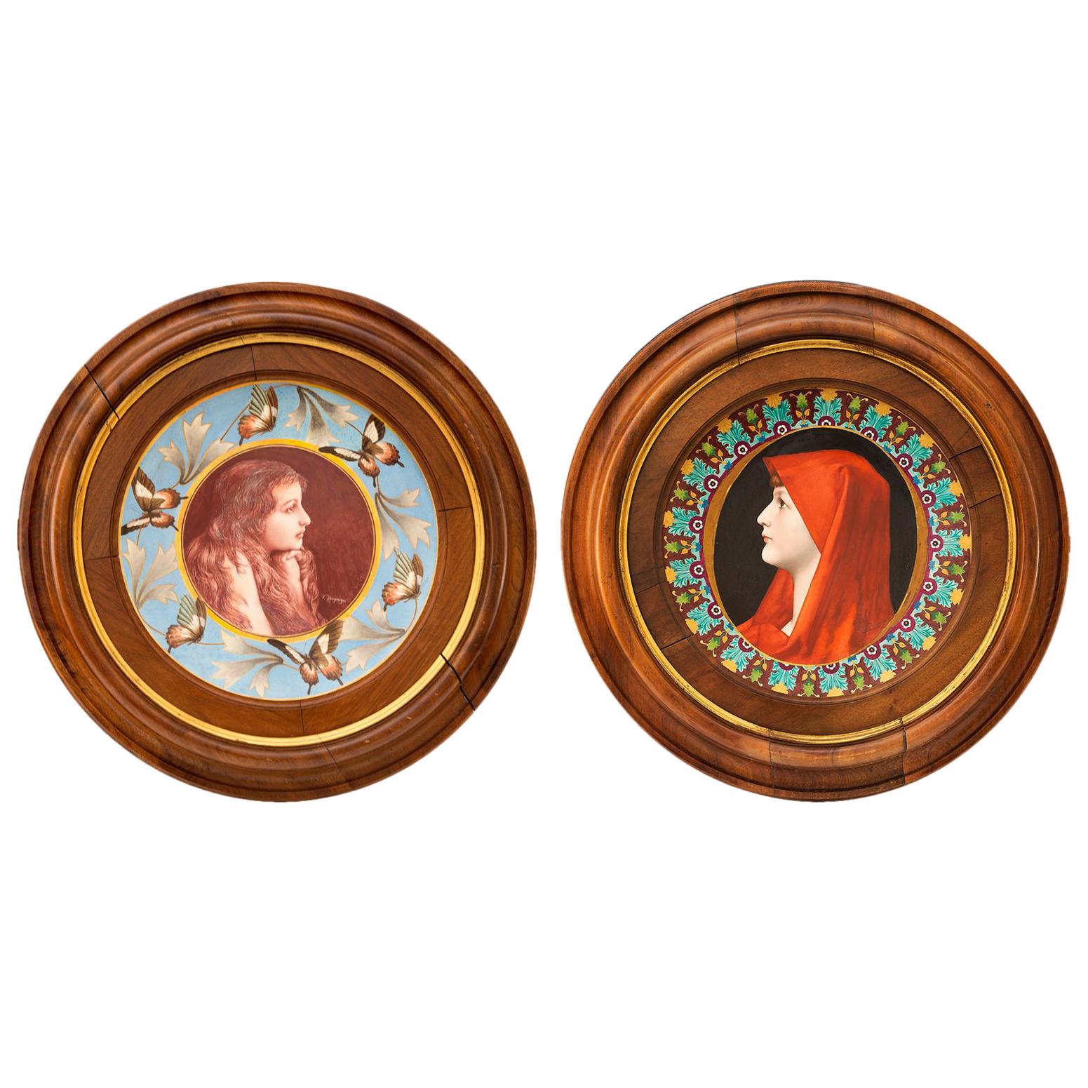 Rare Pair of "Tondo" Display Dishes by V. Desgeorges, French School ...