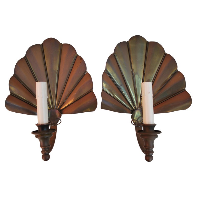 Rare Pair of Turn of the Century Shell Sconces For Sale at 1stDibs