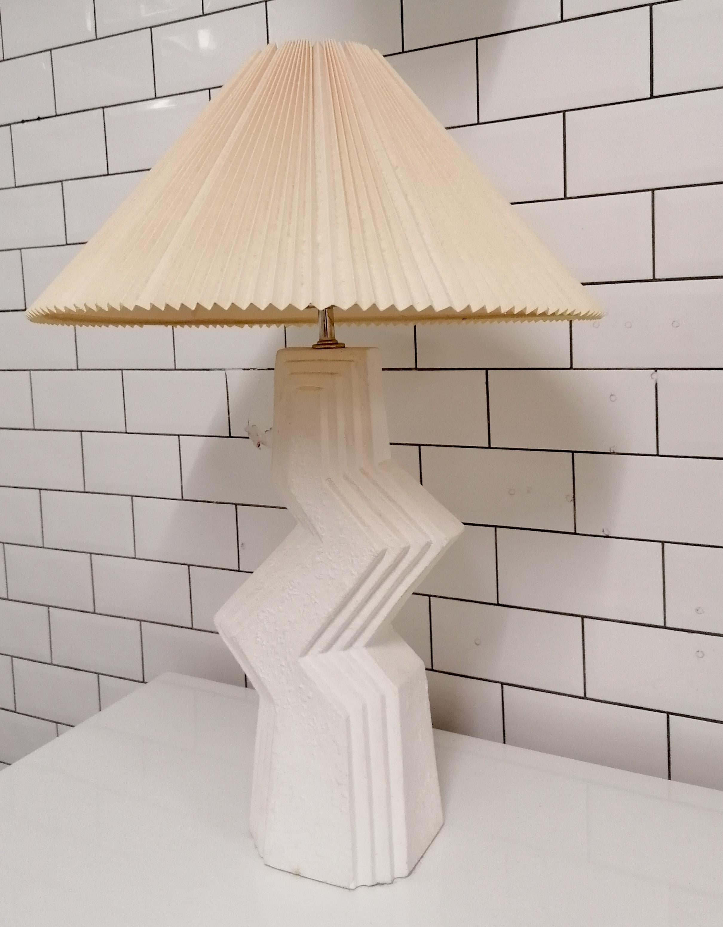 Rare vintage postmodern American textured plaster zig zag lamp 1980s ...
