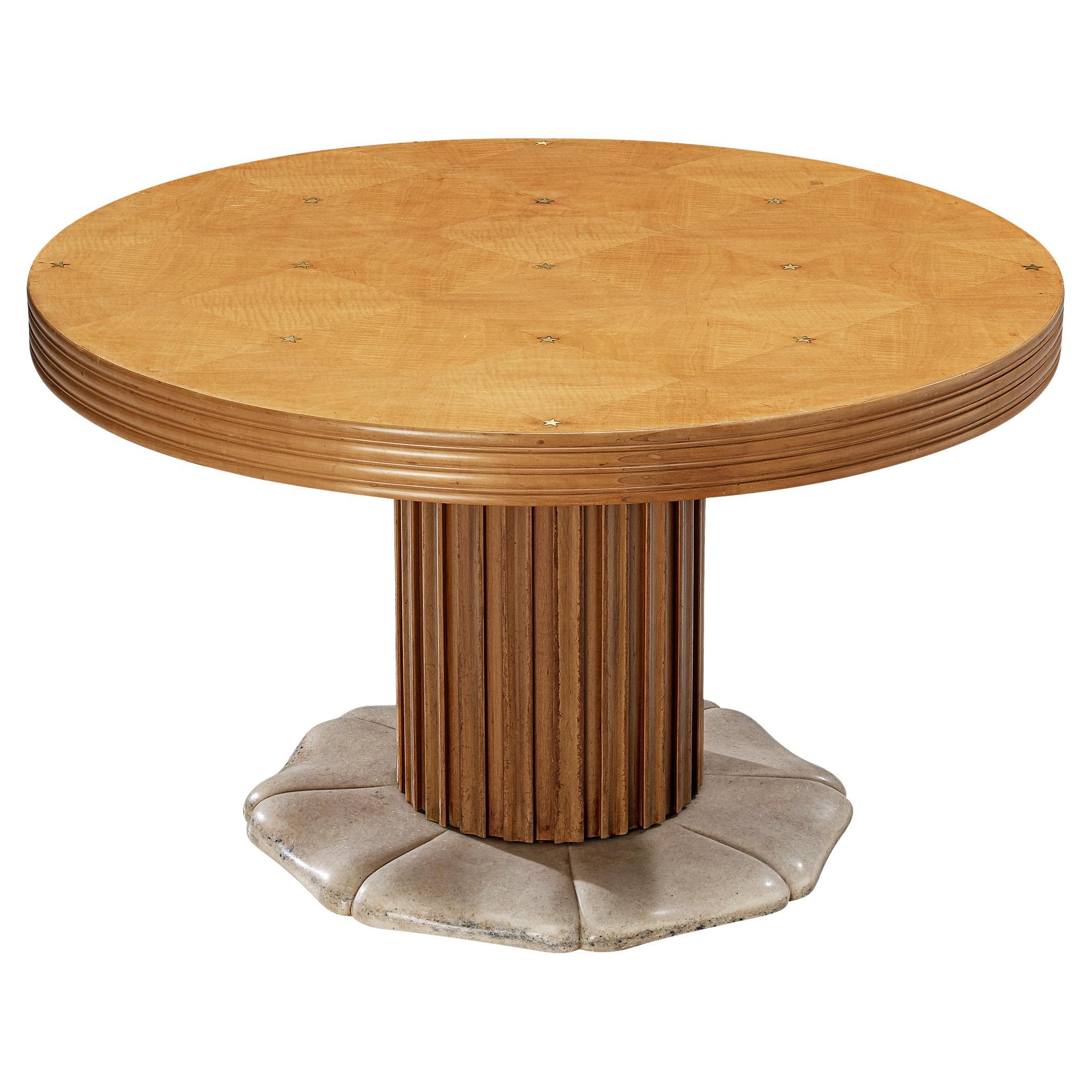 Rare Paolo Buffa Round Dining Table with Petal Base and Brass Star ...