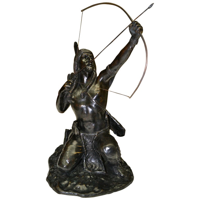 Rare Patinated Bronze Statue of a Native American Indian Archer on the ...