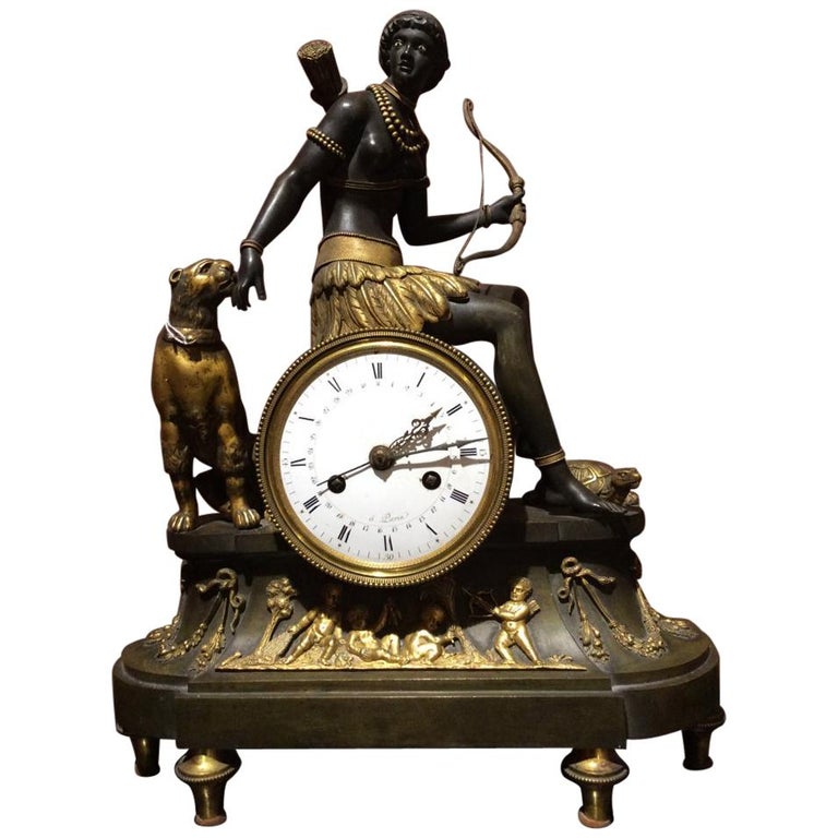Rare Pendulum Clock "Africa" Engraved Gilded Bronze, Early 19th Century ...