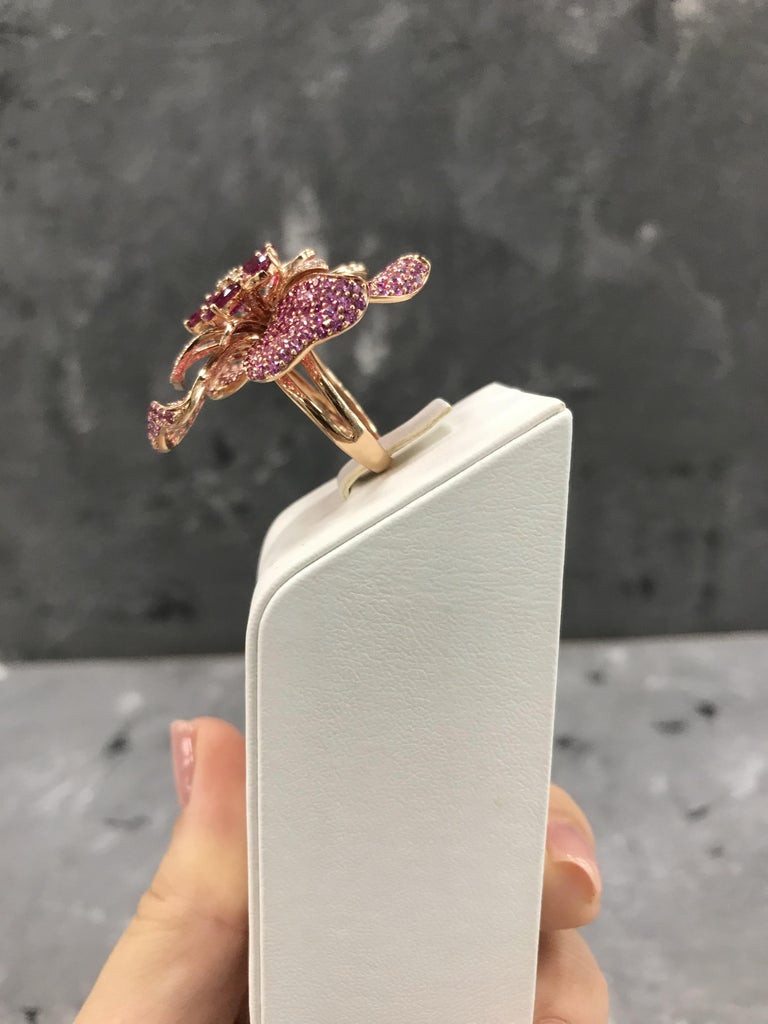 Rare Pink Diamond Ruby Pink Sapphire Flower 14 Karat Ring at 1stDibs