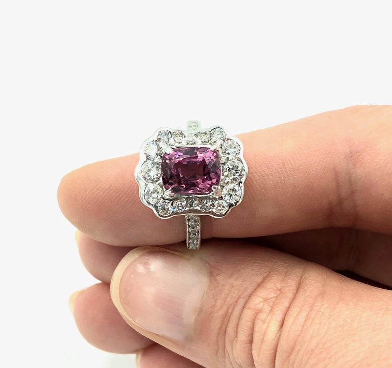 Rare Pink Spinel Ring with Diamonds 18 Karat Gold at 1stDibs