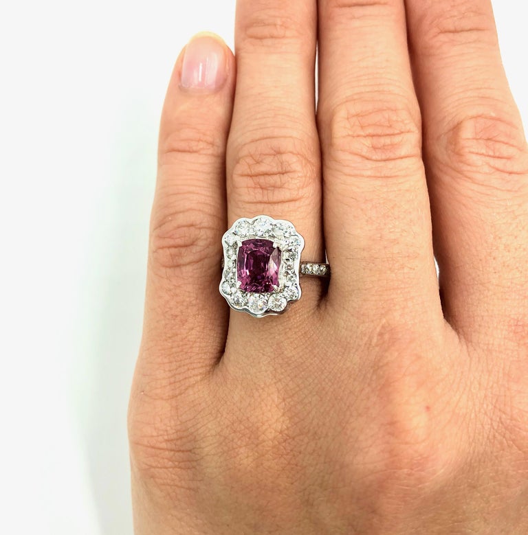 Rare Pink Spinel Ring with Diamonds 18 Karat Gold at 1stDibs