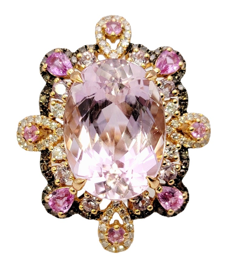 Rare Pink Topaz Cocktail Ring with Diamonds and Sapphires 18 Karat Rose ...