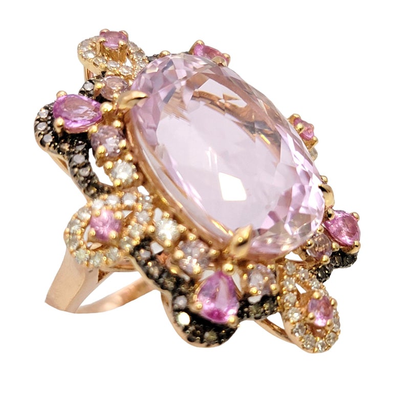 Rare Pink Topaz Cocktail Ring with Diamonds and Sapphires 18 Karat Rose ...