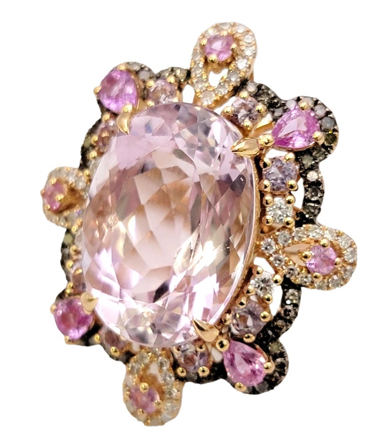Rare Pink Topaz Cocktail Ring with Diamonds and Sapphires 18 Karat Rose ...