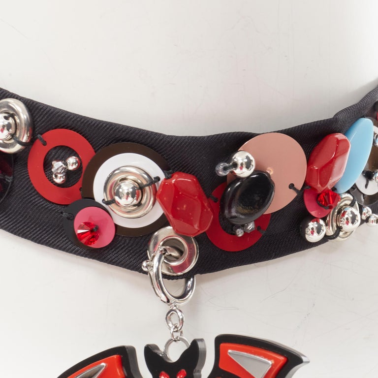 rare PRADA 2017 Runway Punk bat pendant bead embellished black tie ...