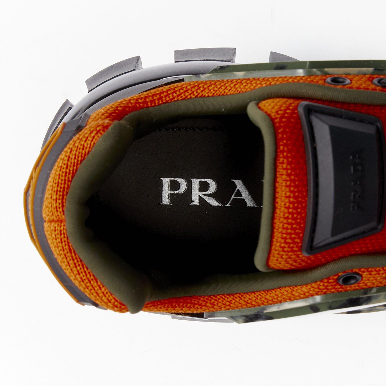 rare PRADA Cloudbust Thunder orange green camo chunky sneaker UK9 EU43 For Sale at 1stDibs