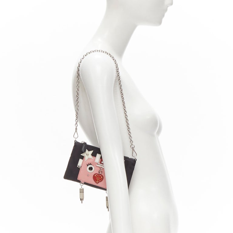 rare PRADA Robot pink saffiano heart logo black Vitello nylon crossbody ...