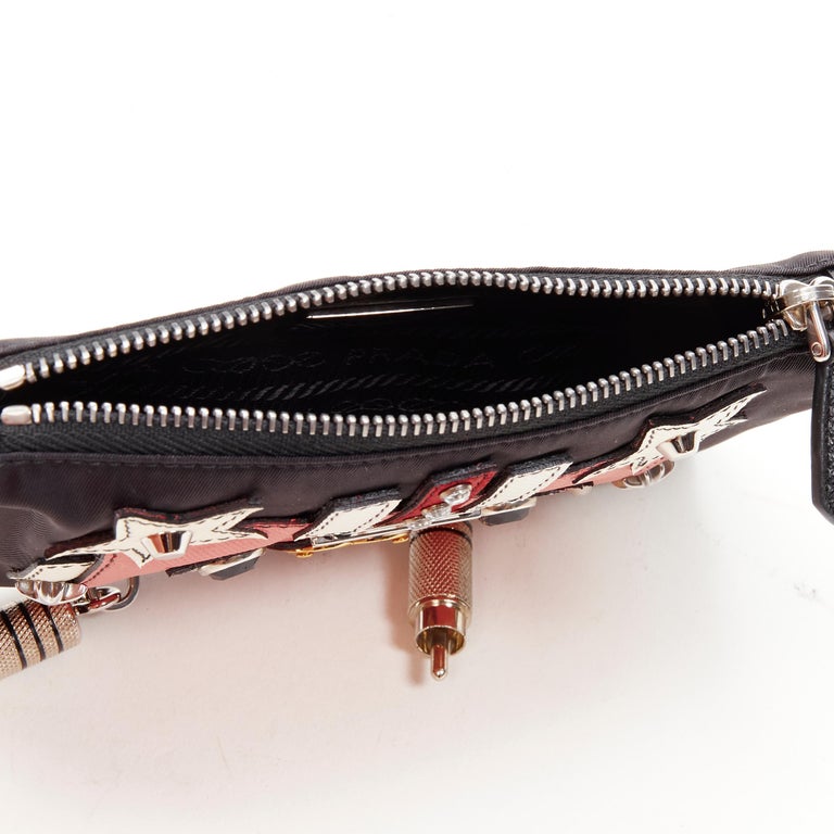 rare PRADA Robot pink saffiano heart logo black Vitello nylon crossbody ...