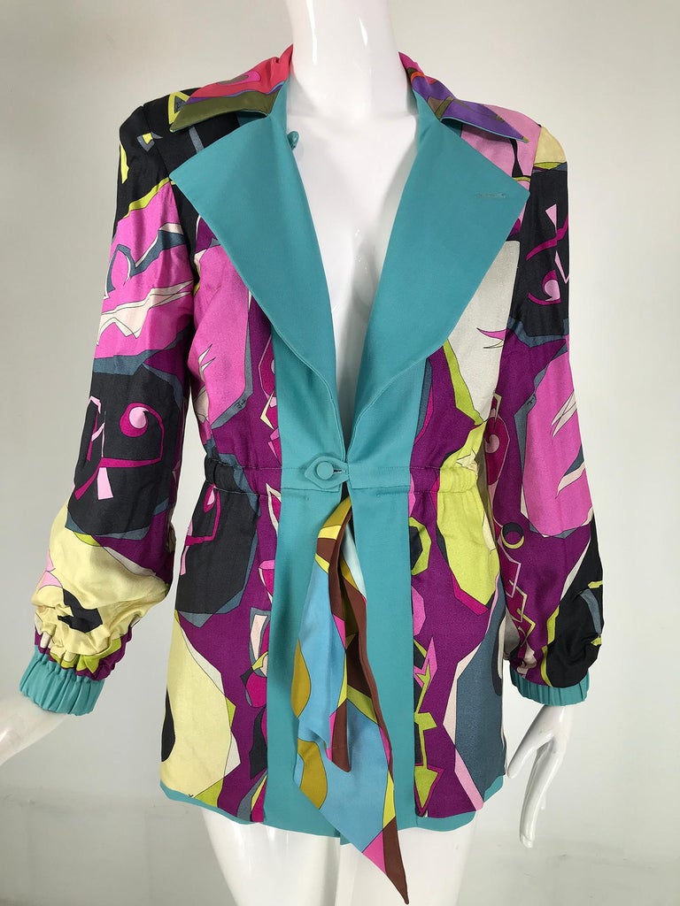 Rare Pucci Blue Wool Twill Jacket with Silk Pucci Fabric Lining 1970s ...