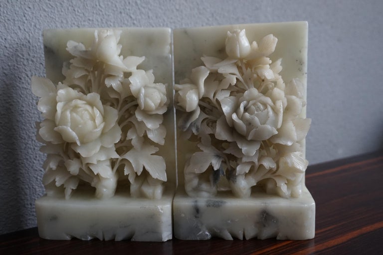 Rare and Quality Carved Late 19th Century Pair of Alabaster Rose Bush ...