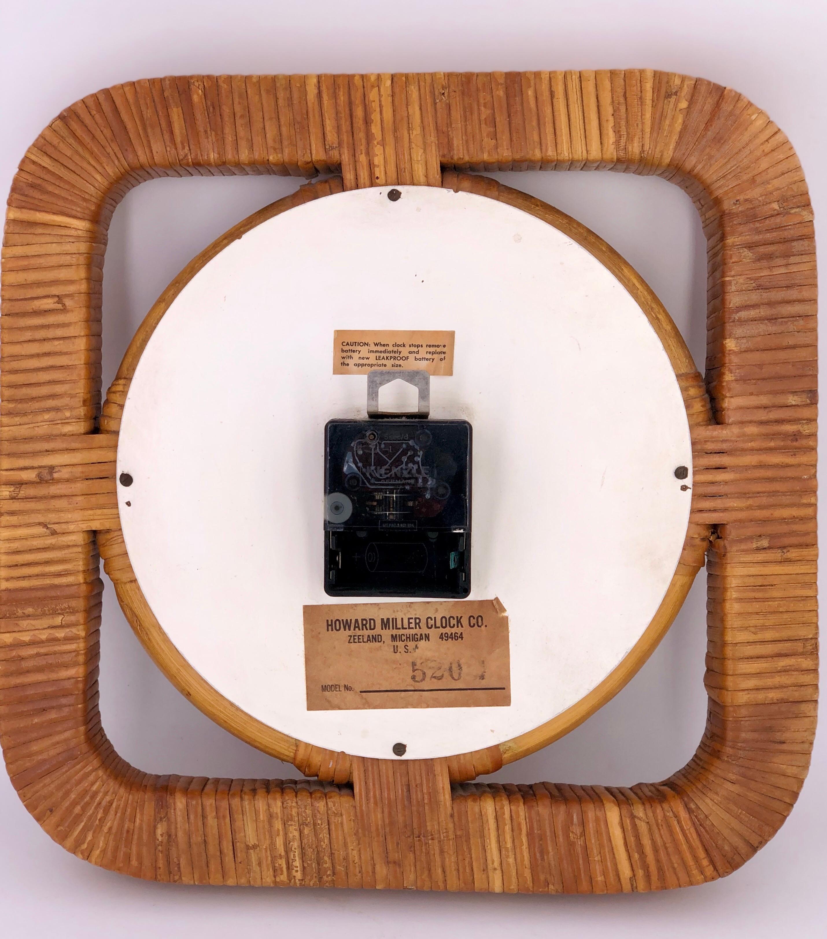 Rare Rattan Wall Clock Designed by Arthur Umanoff for Howard Miller at ...