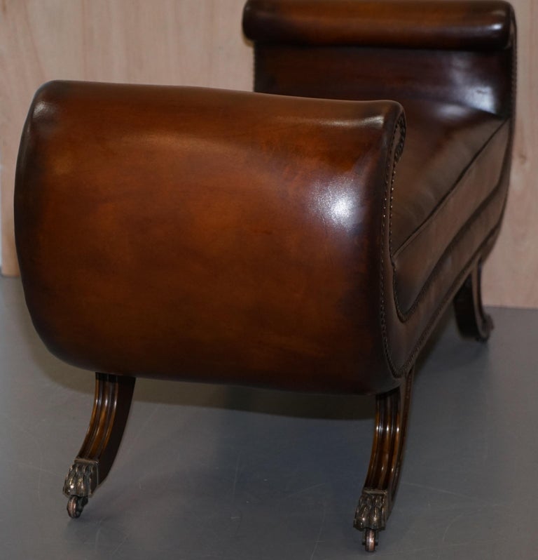 Rare Regency Scroll Arm Fully Restored Brown Leather Hand Dyed Window ...