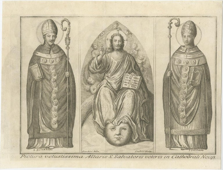 Rare Religious Print of God the Father with S. Actenasius and S ...