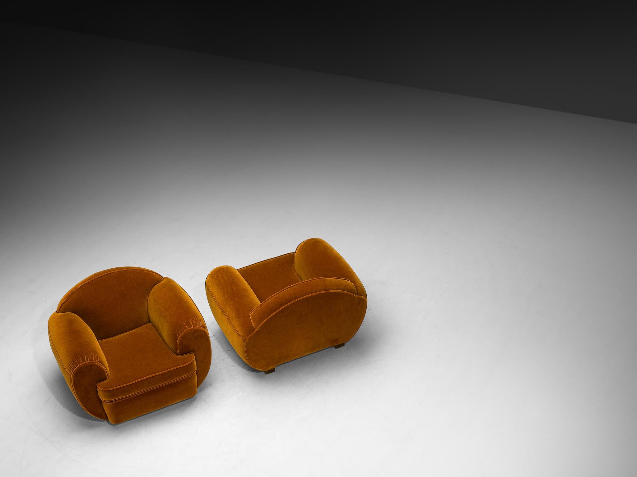 Rare René Drouet Pair of Lounge Chairs in Caramel Mohair by Pierre Frey ...