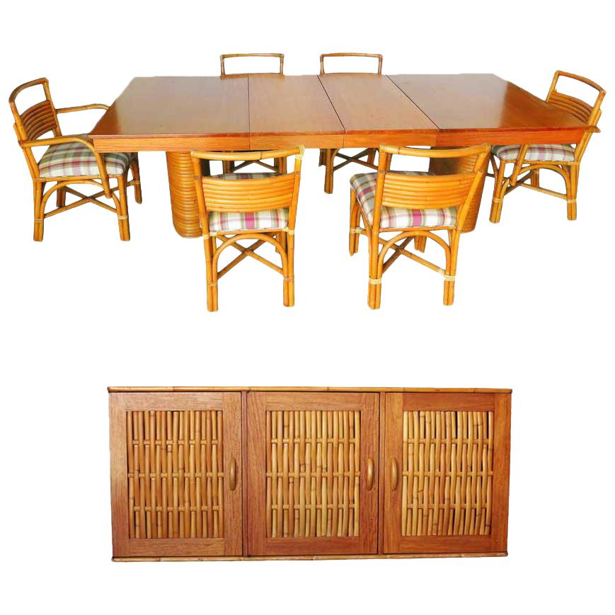 Danish 1940s 5-Piece Rattan Dining Set For Sale at 1stDibs