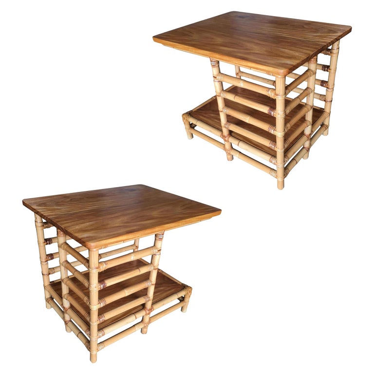 Rare Restored Midcentury Rattan Floating "Jacob's Ladder" Side Table ...