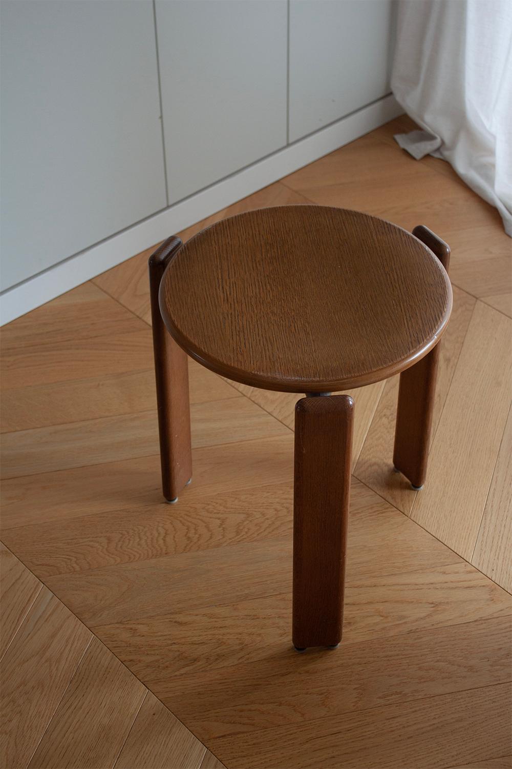 Pair of Rare "Rey" 3 Legged Stacking Stools in Oak by Bruno Rey for ...