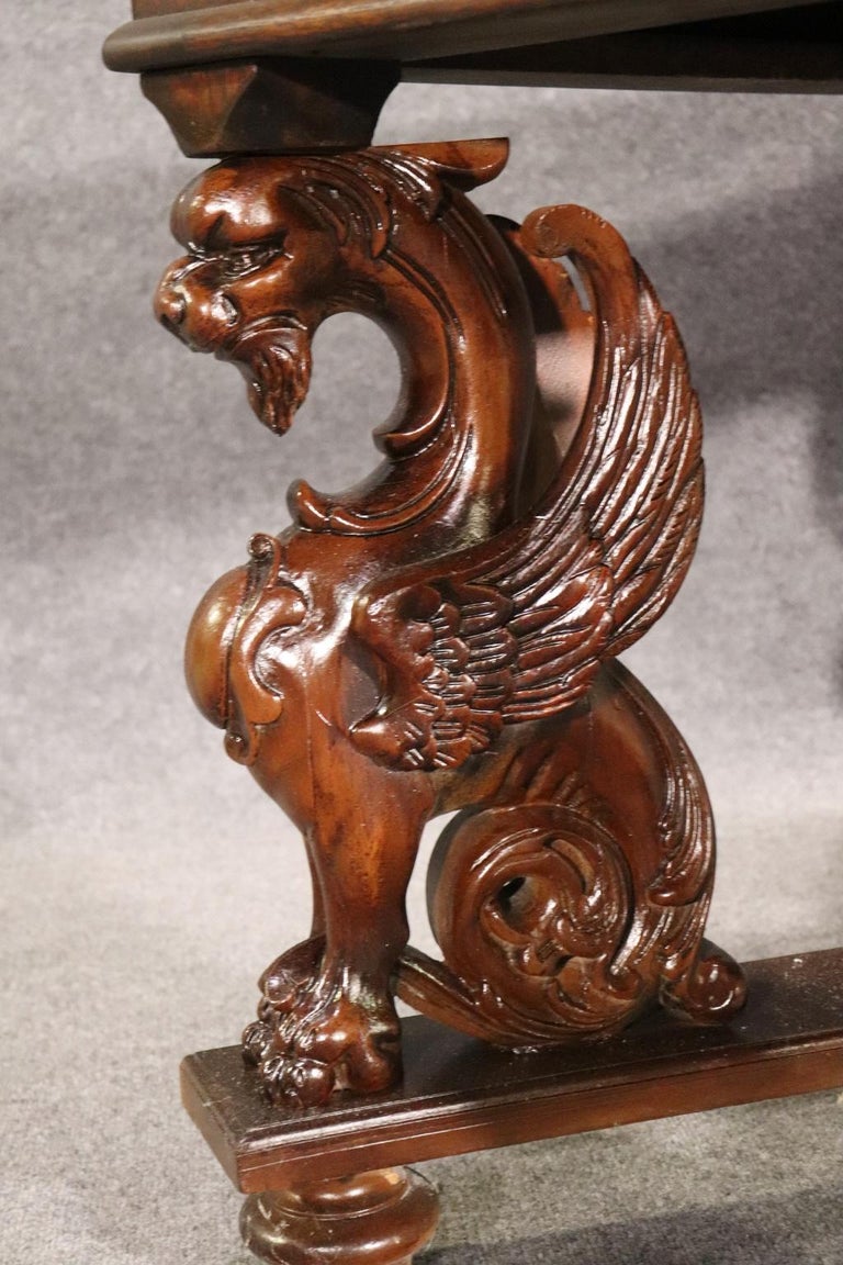 Rare RJ Horner Style Carved Winged Griffin Oak Library Writing Table ...