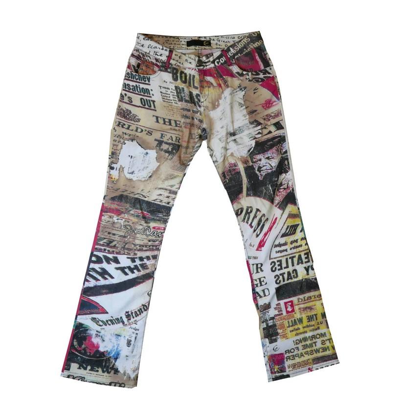 Rare Roberto Cavalli Newspaper Gazette Glitter Y2K Printed Trosuers ...