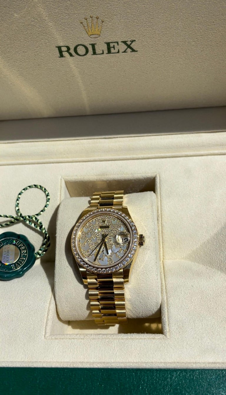 RARE Rolex Datejust 31 Yellow Gold President Diamond Butterfly Dial at ...