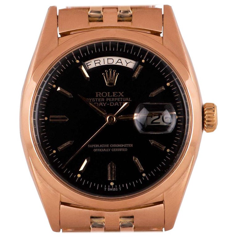 Rare Rolex Day-Date Vintage Gents 18 Karat Red Gold Matte Black Dial ...