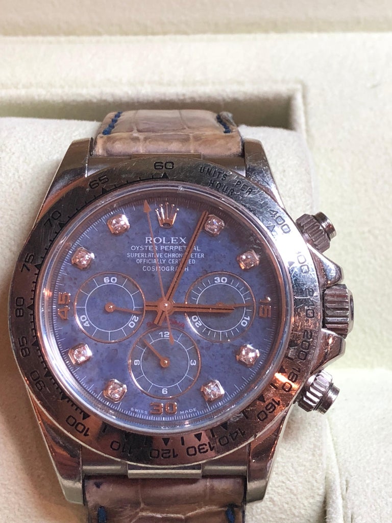 Rare Rolex Daytona 16519 18 Karat White Gold with Sodalite Diamond Dial ...