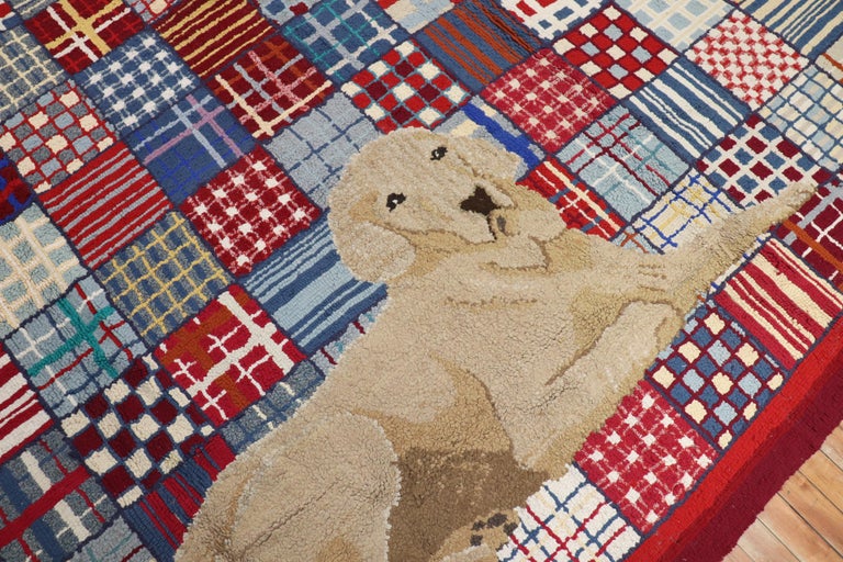 Rare Room Size Large Dog American Hooked Rug For Sale at 1stDibs