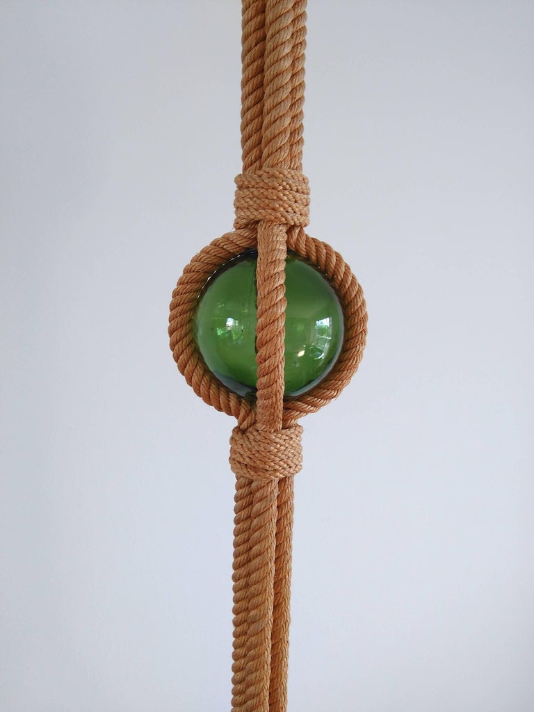 Rare Rope and Green Glass Tripod Floor Lamp by Audoux Minet, France ...