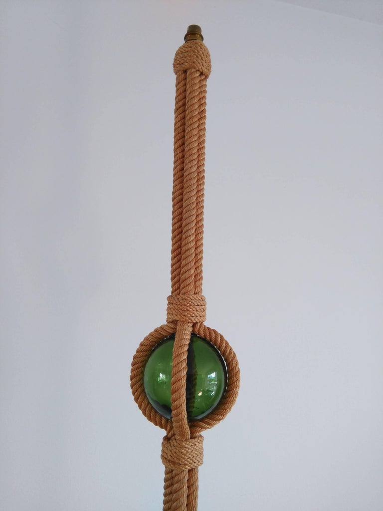 Rare Rope and Green Glass Tripod Floor Lamp by Audoux Minet, France ...