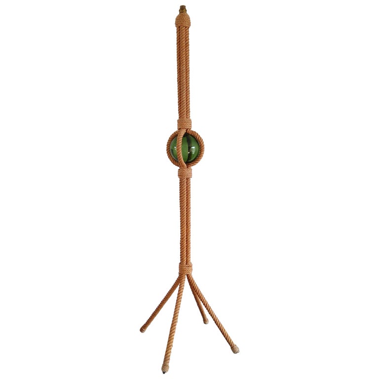 Rare Rope and Green Glass Tripod Floor Lamp by Audoux Minet, France ...