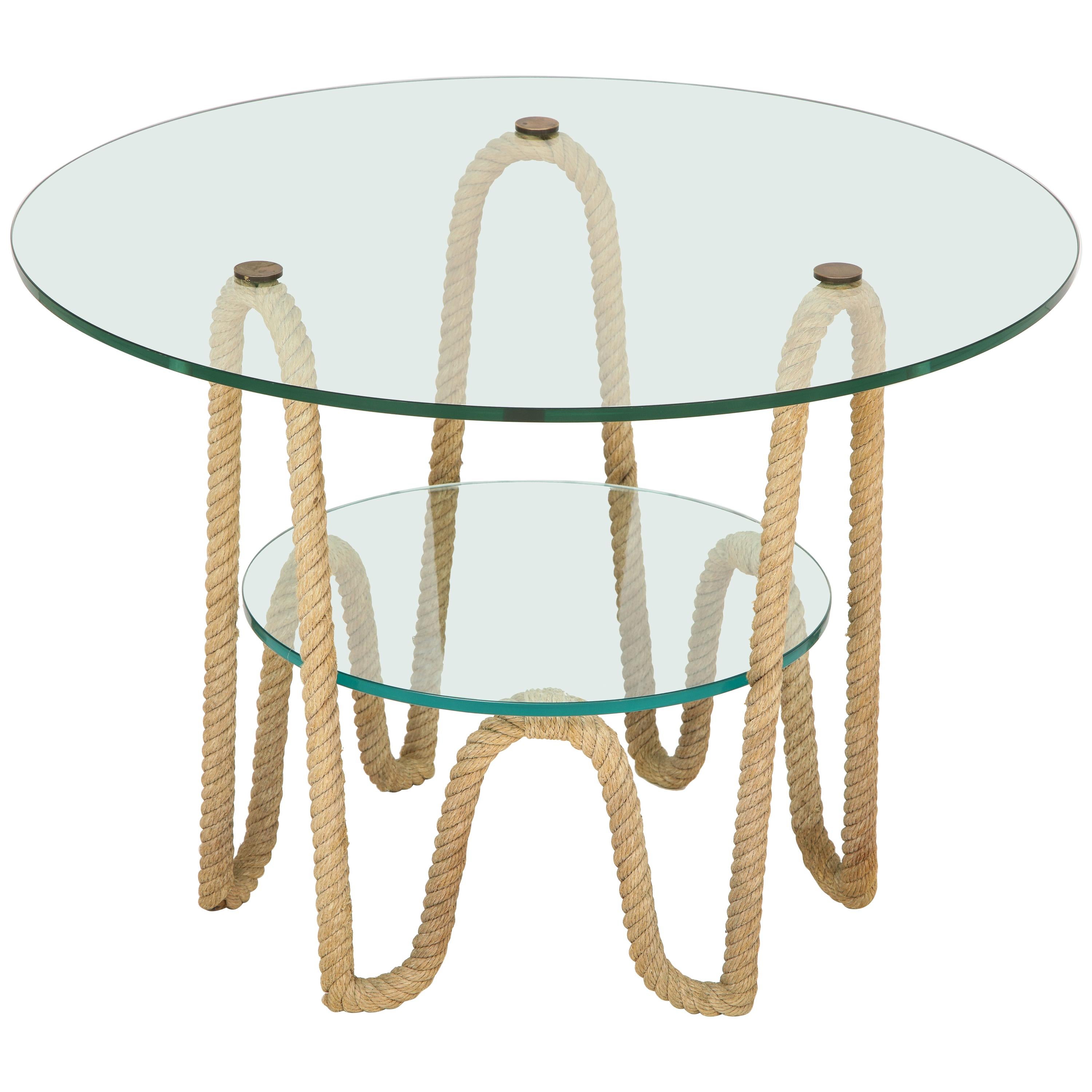 Rare Rope and Thick Glass Trays Coffee Table by Audoux Minnet, France ...