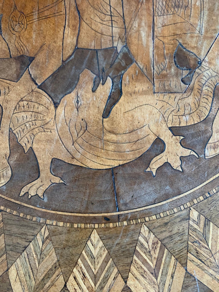 Rare Round Coffee Table w. Marquetry Inlay Depicting Saint George and ...