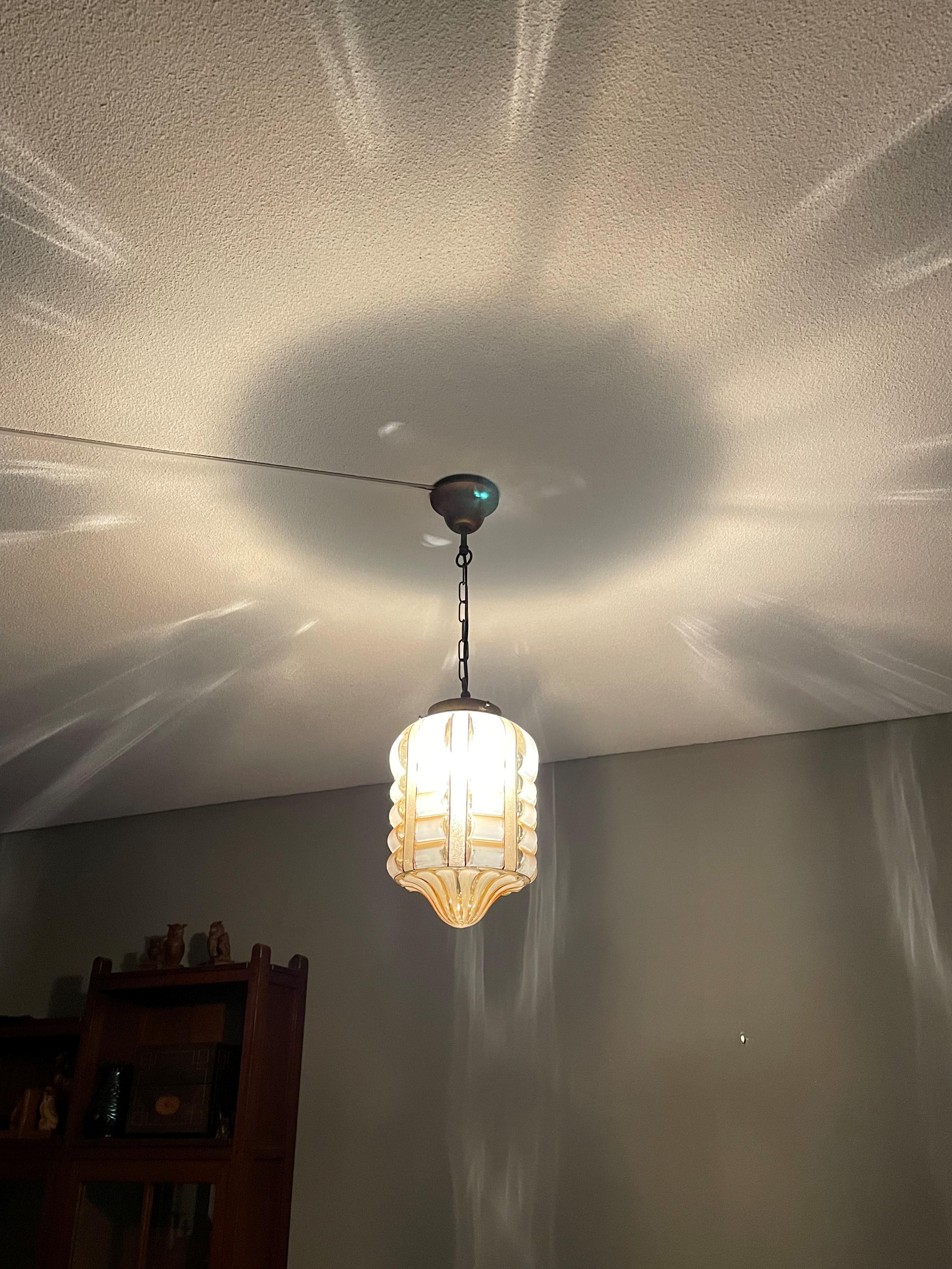 Rare Rounded Geometrical Design Art Deco Pendant Light with Brass Chain ...