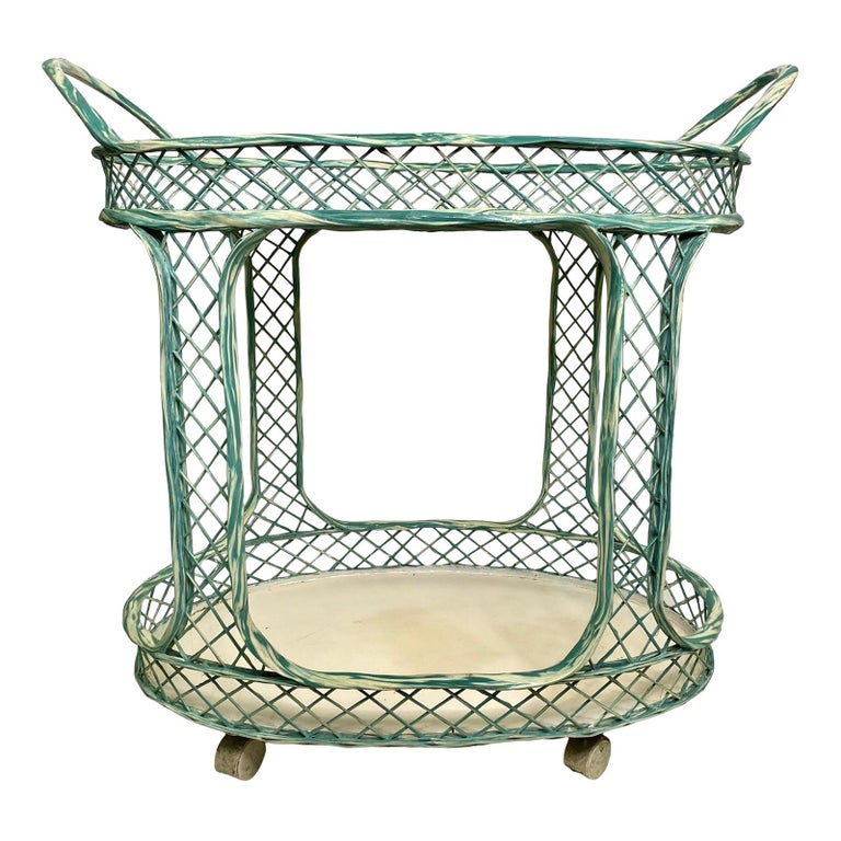 Rare Russell Woodard Green/Cream Spun Fiberglass Rolling Bar Cart at ...