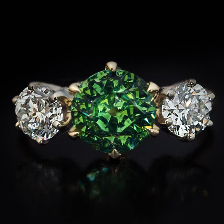 Rare Russian Demantoid Diamond Three-Stone Ring at 1stDibs