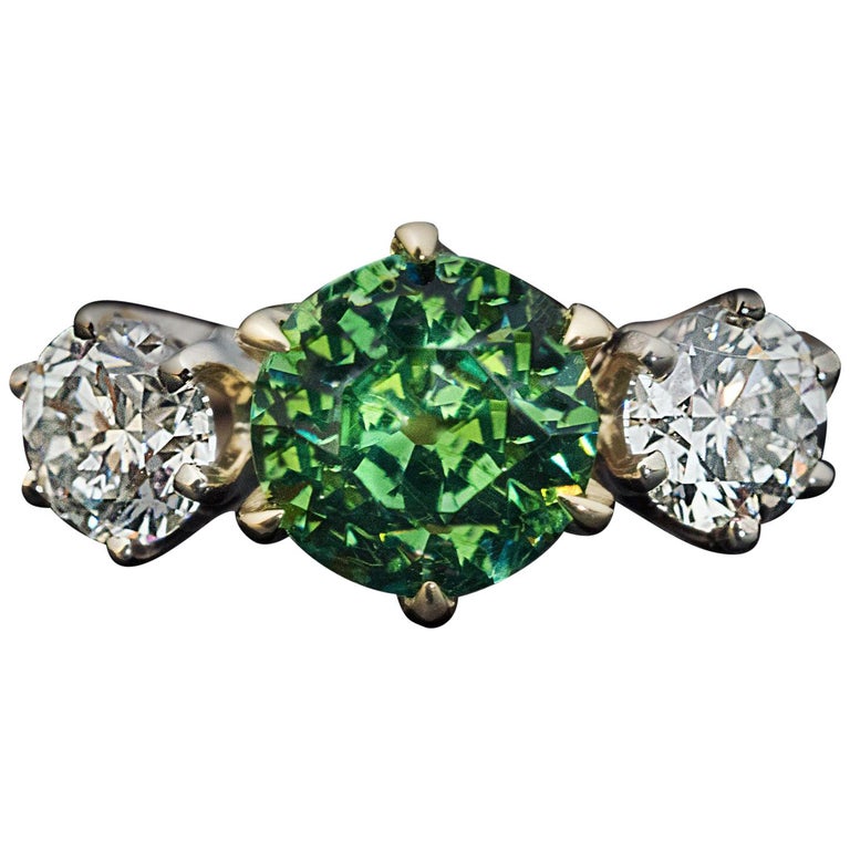 Rare Russian Demantoid Diamond Three-Stone Ring at 1stDibs