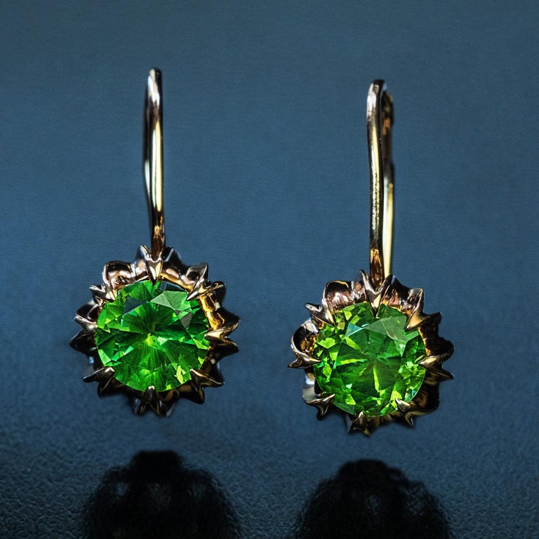Rare Russian Demantoid Garnet Single Stone Earrings at 1stDibs