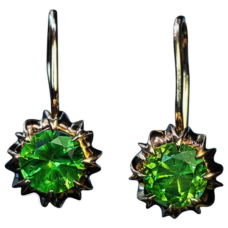 Rare Russian Demantoid Garnet Single Stone Earrings at 1stDibs