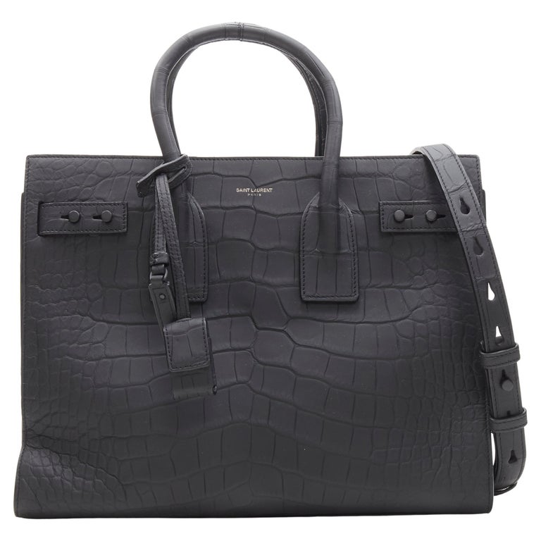 rare SAINT LAURENT Small Sac Du Jour So Black genuine matte croc ...