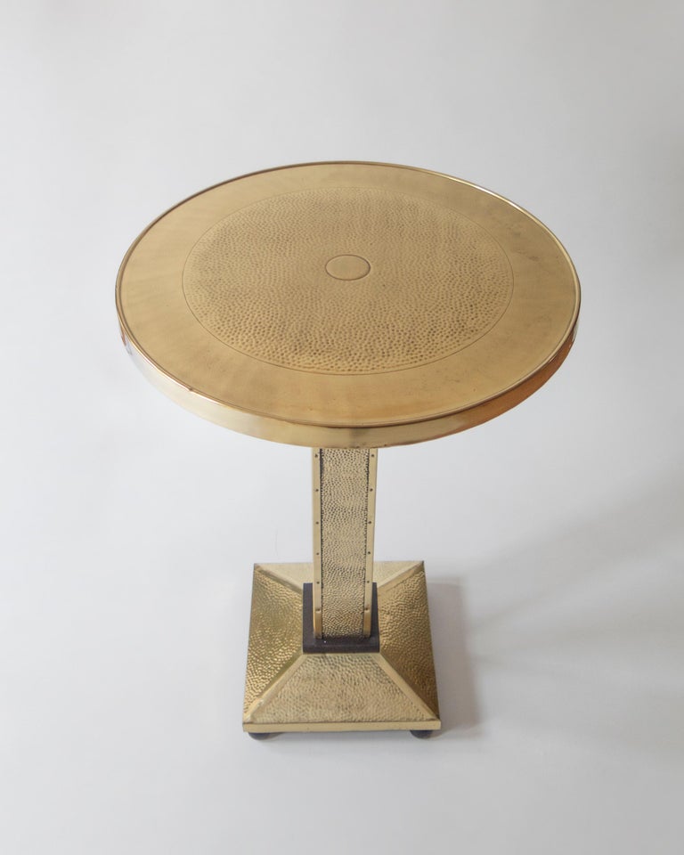 Rare Secessionist Hammered Brass and Painted Pedestal Table at 1stDibs
