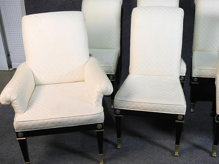 Rare Set of 8 Mastercraft Bronze Mounted Black Lacquer Dining Chairs ...