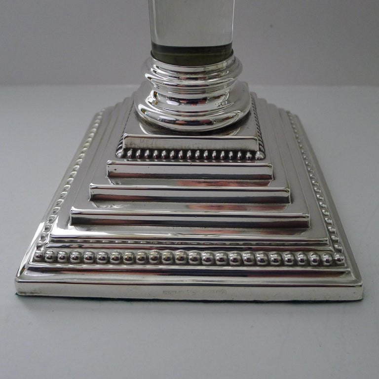 Rare Set Four Silver Plate and Glass Column Candlesticks, circa 1860 ...