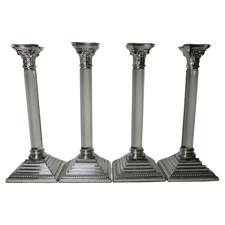 Rare Set Four Silver Plate and Glass Column Candlesticks, circa 1860 ...