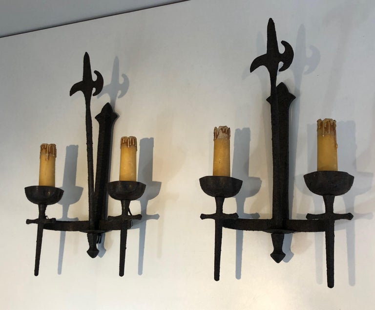 Rare Set of 12 Large Wrought Iron Castle Wall Lights, Circa 1940 For ...