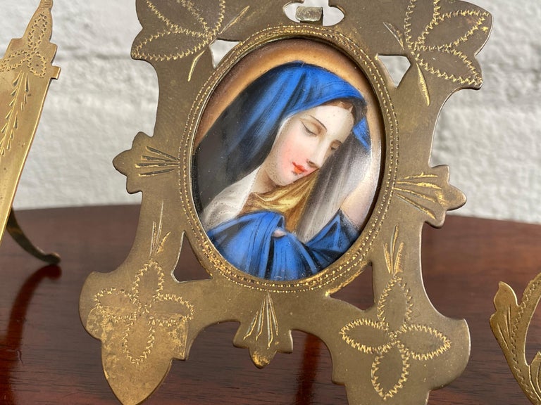 Rare Set of 4 Antique Miniature Saint Paintings, 3 in Brass Gothic ...